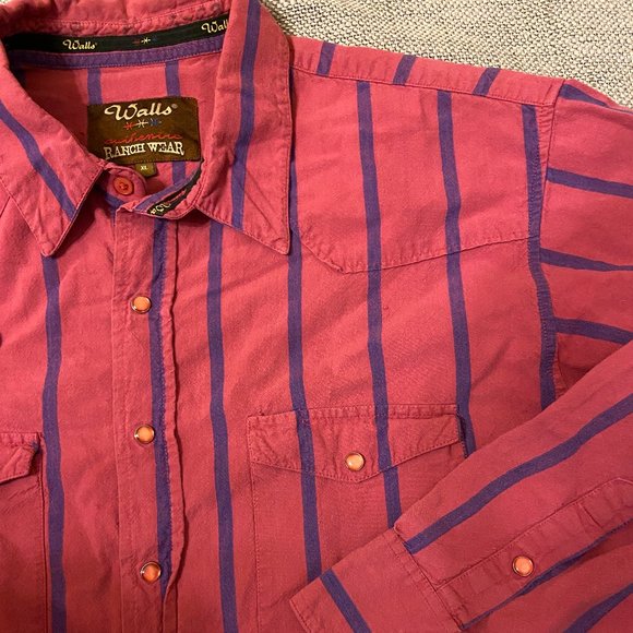 Walls | Shirts | Walls Ranch Wear Red Striped Denim Pearl Snap Work ...